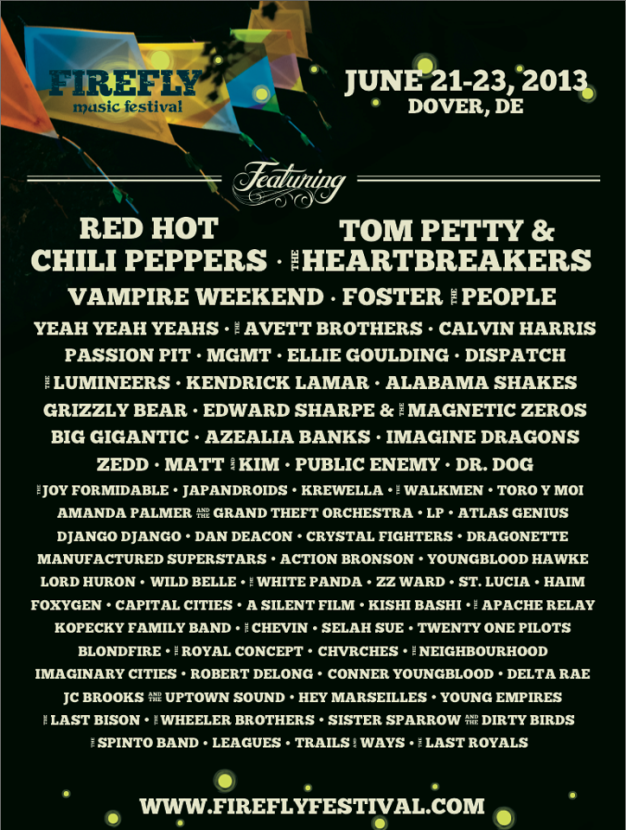 Firefly Music Festival Announces 2013 Lineup Including Red Hot Chili ...