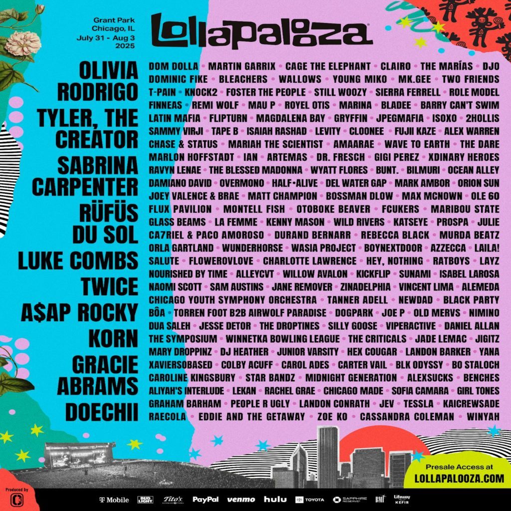 Lollapalooza Announces 2025 Lineup Featuring Korn, Tyler The Creator ...